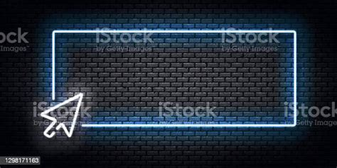 벽 배경의 초대 템플릿에 대한 커서 프레임 로고의 벡터 사실적인 격리 된 네온 사인 Led 조명에 대한 스톡 벡터 아트 및 기타 이미지 Led 조명 가리키기