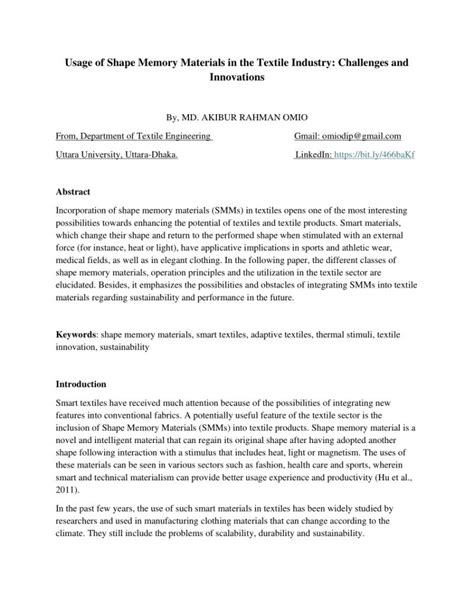 Pdf Usage Of Shape Memory Materials In The Textile Industry