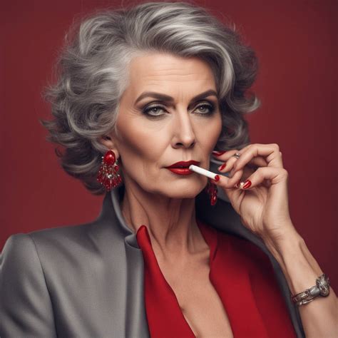 Mature Woman Glamour Heavy Makeup Short Grey Hair By Oceanis321 On