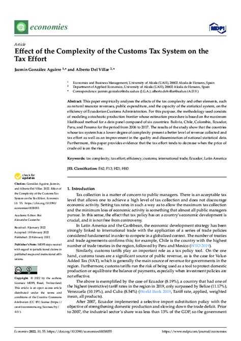Pdf Effect Of The Complexity Of The Customs Tax System On The Tax Effort