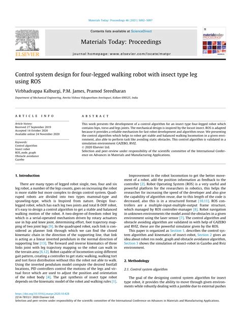pdf control system design for four legged walking robot with insect