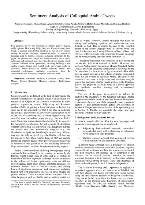 Pdf Sentiment Analysis Of Colloquial Arabic Tweets