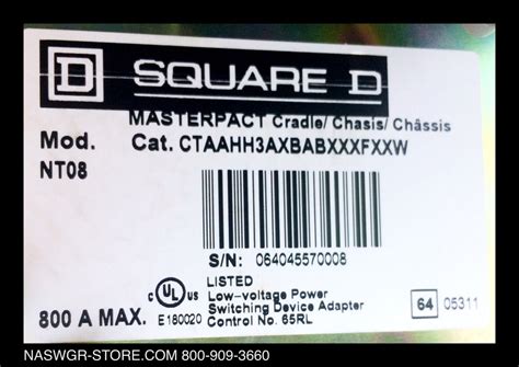 Square D Masterpact Ctaahh3axbabxxxfxxw Nt08n1 Cradle Chasis — North American Switchgear Store