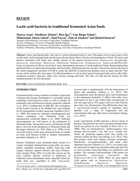 Pdf Lactic Acid Bacteria In Traditional Fermented Asian Foods