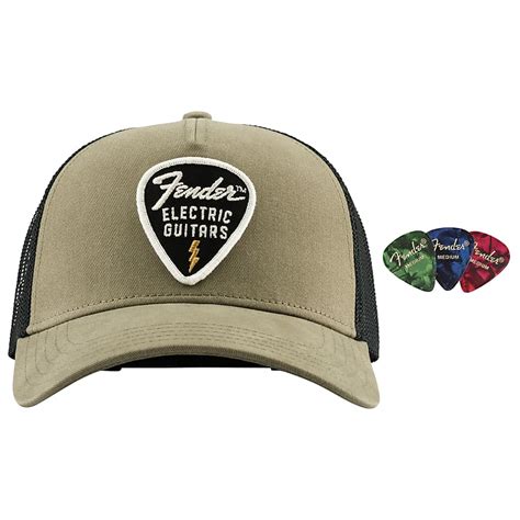 Fender Snap Back Pick Patch Hat Olive W Picks Reverb