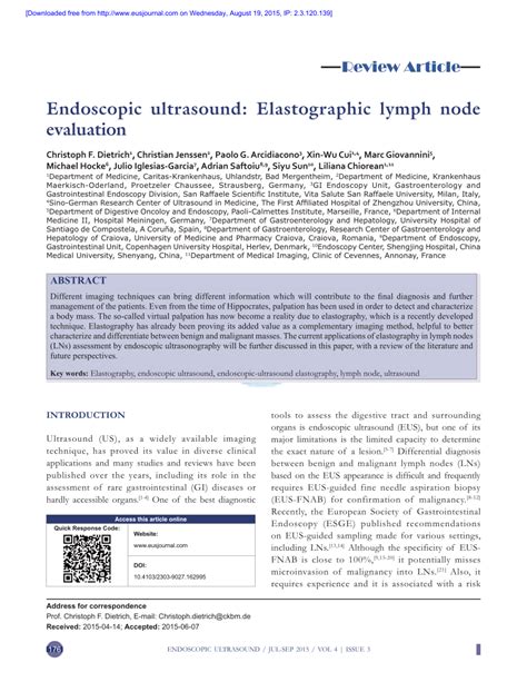 Pdf Endoscopic Ultrasound Elastographic Lymph Node Evaluation