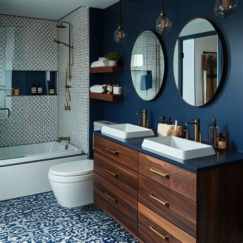 Blue Mid Century Modern Bathroom