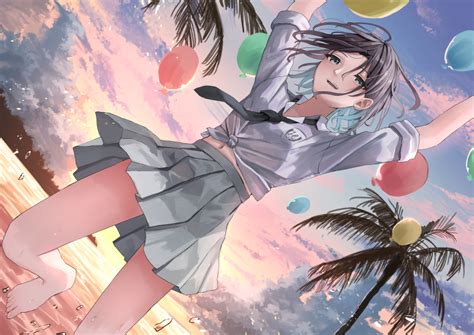 Safebooru 1girl Absurdres Arms Up Asakura Toru Balloon Barefoot Half