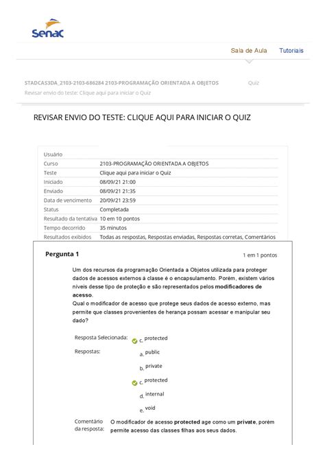 quiz programaÇÃo orientada a objetos docsity