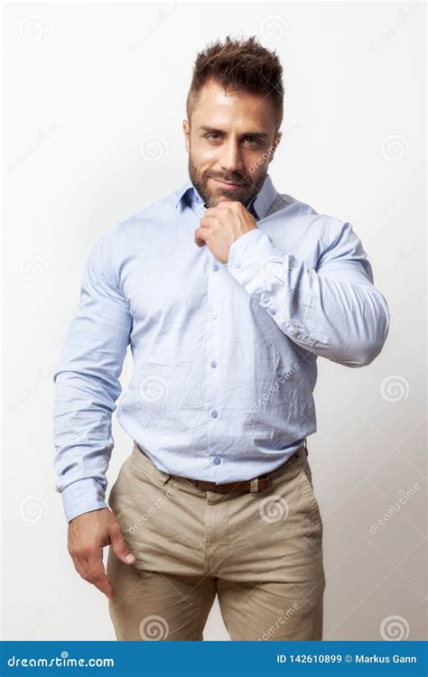 Bearded Man Open Shirt Stock Image Image Of Casual 142610899