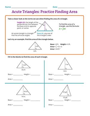 Acute Triangles Practice Finding Area Worksheet