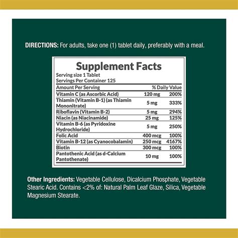 Natures Bounty B Complex With Folic Acid Plus Vitamin C Tablets 125 Ct