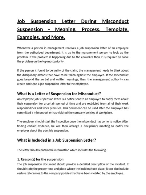Job Suspension Letter For Misconduct Pdf Employment Human