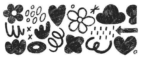 Premium Vector Hand Drawn Crayon Doodles Squiggles Cloud Heart And Flower