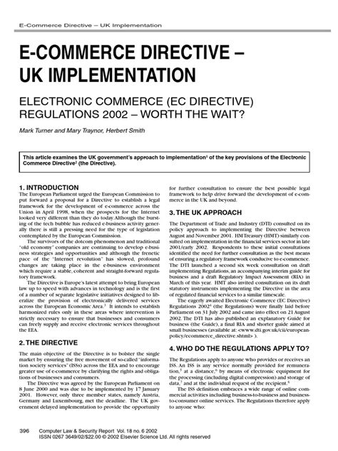 E Commerce Directive Uk Implementation Electronic Commerce Ec