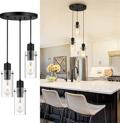 Emak 3 Light Pendant Lights Kitchen Island Modern Farmhouse Black