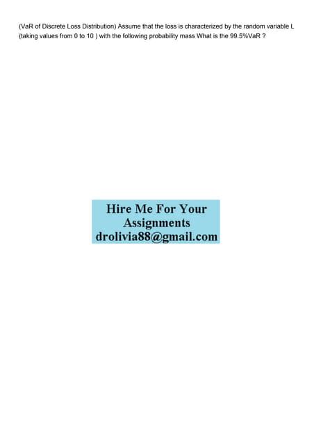 Var Of Discrete Loss Distribution Assume That The Loss Is Pdf