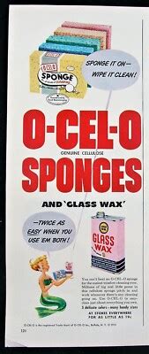 Vtg 1951 Mcm O Cel O Sponges Mermaid Glass Wax Tin Colorful Photo Print
