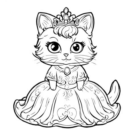 Download Cute Cat In Princess Dress Coloring Pages Online Creative