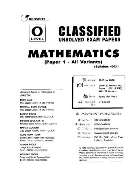 Past Papers O Level Math Paper 1 Pdf