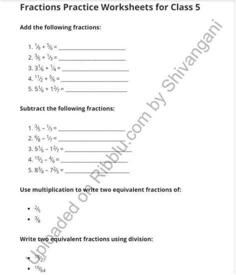 Fraction Worksheets For Class 5 Pdf In 2023 Fractions Worksheets
