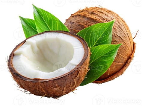 A Fresh Coconut Cut In Half Revealing Its Creamy White Flesh