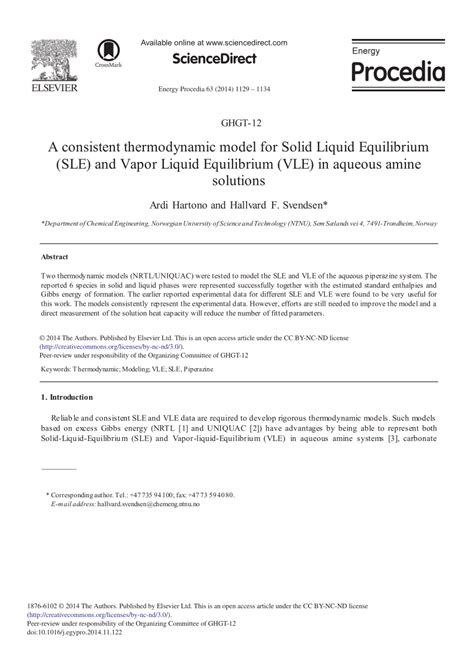Pdf A Consistent Thermodynamic Model For Solid Liquid Equilibrium Sle And Vapor Liquid