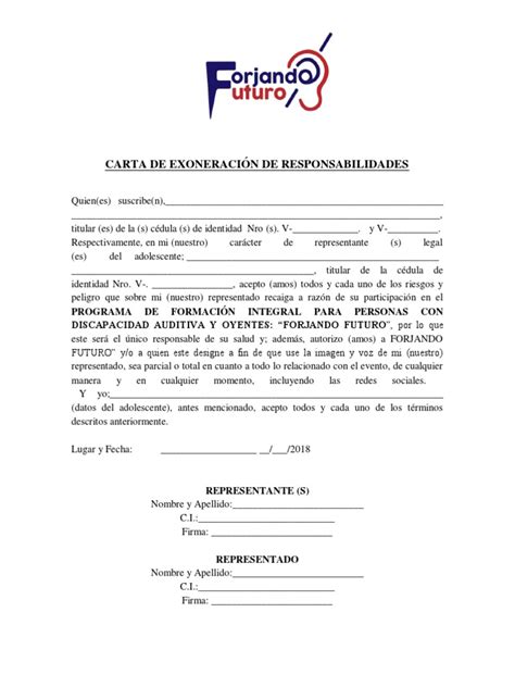 Carta De Exoneración De Responsabilidades Pdf