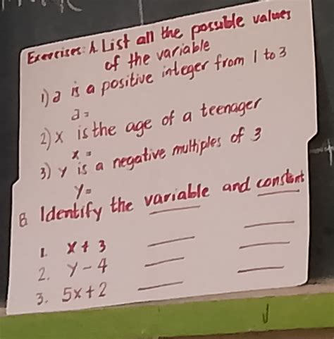 Exercises A List All The Possible Values Of Studyx