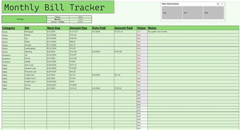 Monthly Bill Tracker Excel Template Automated Payment Calendar