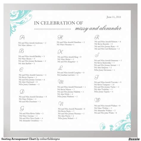 Seating Arrangement Chart Zazzle Mister And Misses Seating
