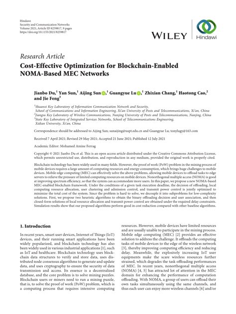 Pdf Cost Effective Optimization For Blockchain Enabled Noma Based Mec Networks