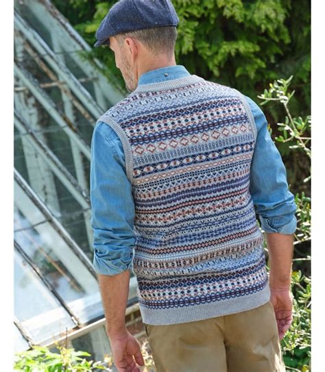 Grey Multi Knitted Fairisle Waistcoat Woolovers Au