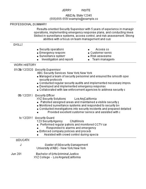 10 Security Supervisor Resume Templates For 2025