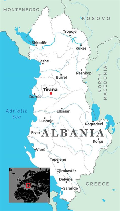 Map Of Albania Showing Major Cities Borders With Neighboring Countries