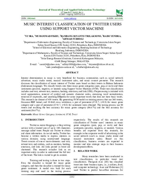 Pdf Classification Of Twitter Users Using Support Vector Machine