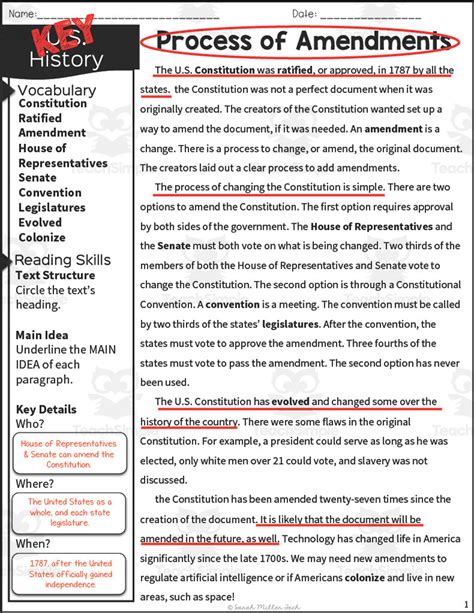 Amendments Worksheet Process Of Amendments Reading Packet By Teach