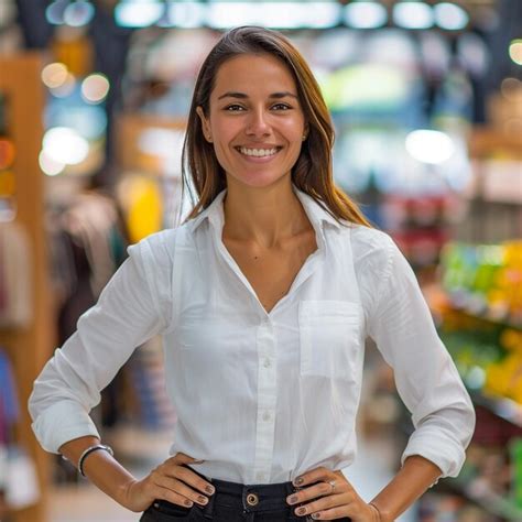 A Woman Stands In A Store With Her Hands On Her Hips Premium Ai