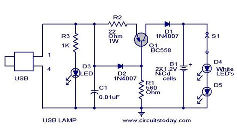 Usb Led Lamp Circuit Using 5 Volts Using Bc558 Transitor