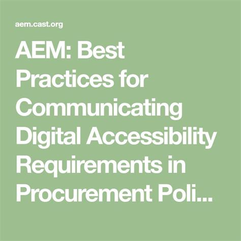 AEM Best Practices For Communicating Digital Accessibility Requirements In Procurement Policies