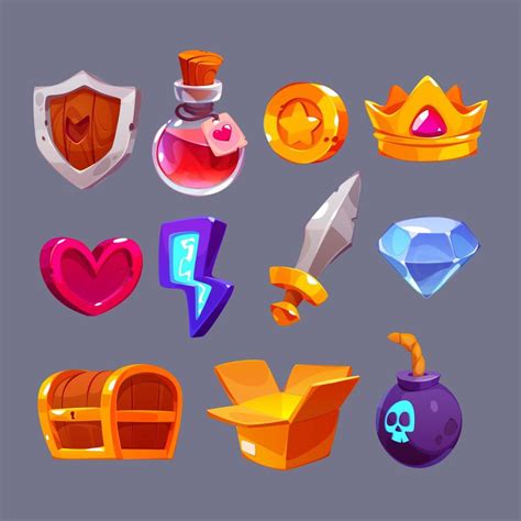 Cartoon Game Icons Knight Shield Witch Potion 13758429 Vector Art At