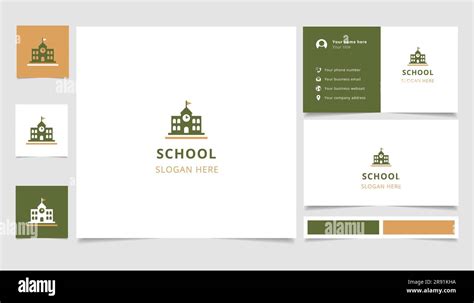 School Logo Design With Editable Slogan Branding Book And Business