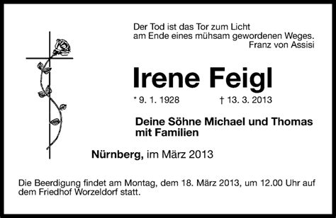 Traueranzeigen Von Irene Feigl Trauernnde