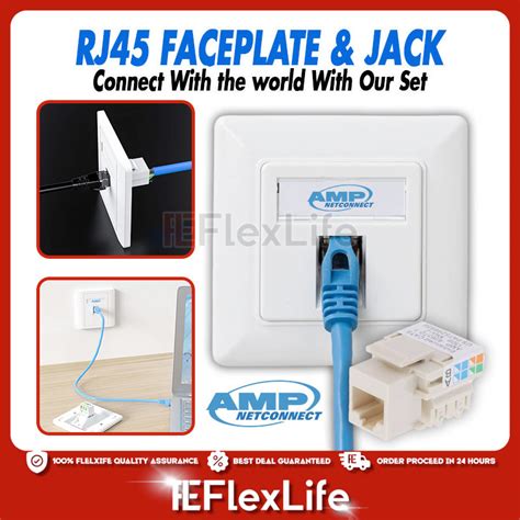 Amp Netconnect Network Faceplate Socket Rj45 Cat5 Cat5e Modular Jack Te