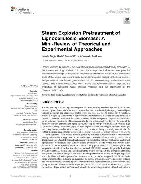 Pdf Steam Explosion Pretreatment Of Lignocellulosic Biomass A Mini