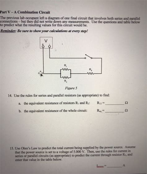 solved part v a combination circuit the previous lab