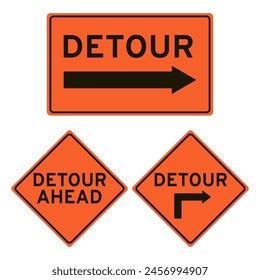 Road Work Detour Signs Collection Featuring Stock Vector Royalty Free