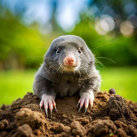 Close Up Of A Cute Mole Emerging From The Ground In A Lush Garden Ai Generated Images Stock