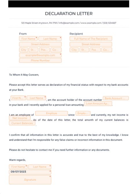 Declaration Letter Sign Templates Jotform