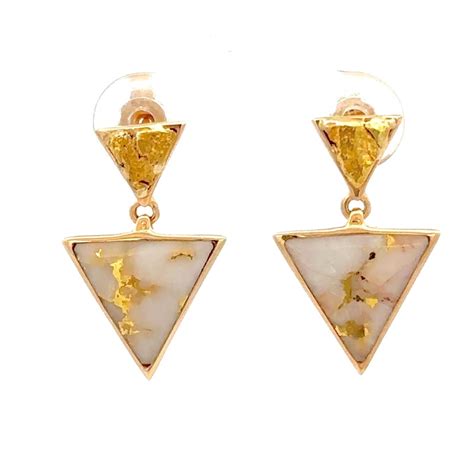 Gold Quartz And Gold Nugget Earrings E3347 Gn Alaska Mint
